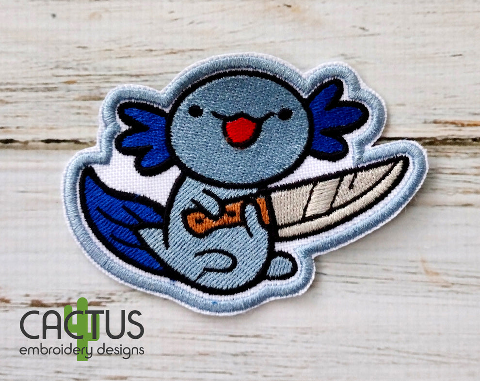 Axolotl with a Knife Patch Embroidery Design – Cactus Embroidery Designs