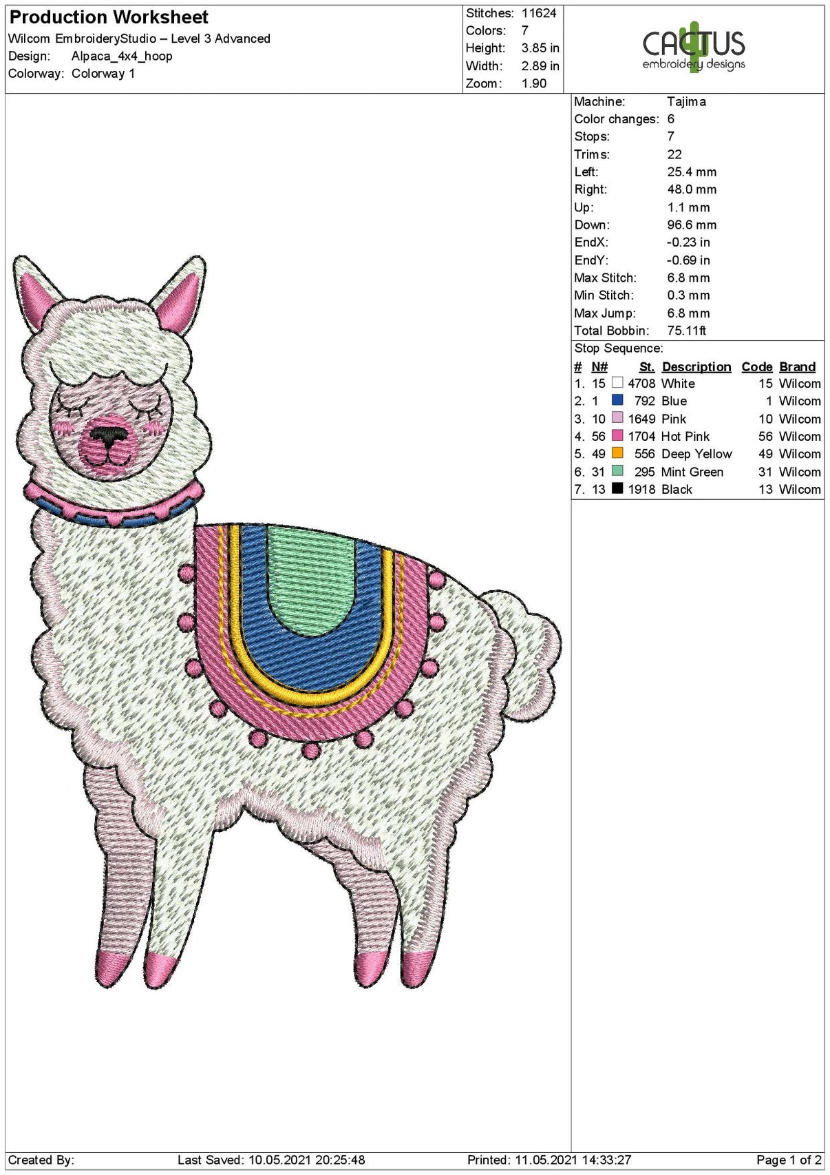 Alpaca Embroidery Design – Cactus Embroidery Designs