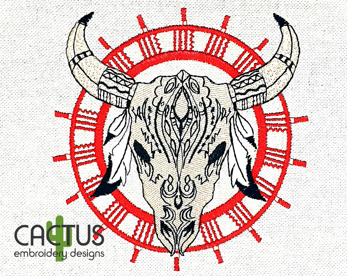 Bull Skull Embroidery Design – Cactus Embroidery Designs