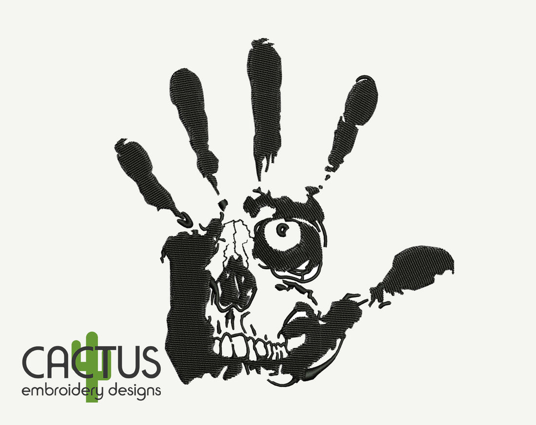 Hand with Skull Embroidery Design – Cactus Embroidery Designs