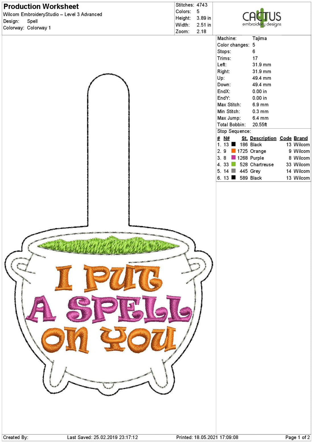 I Put a Spell Snap Tab – Cactus Embroidery Designs