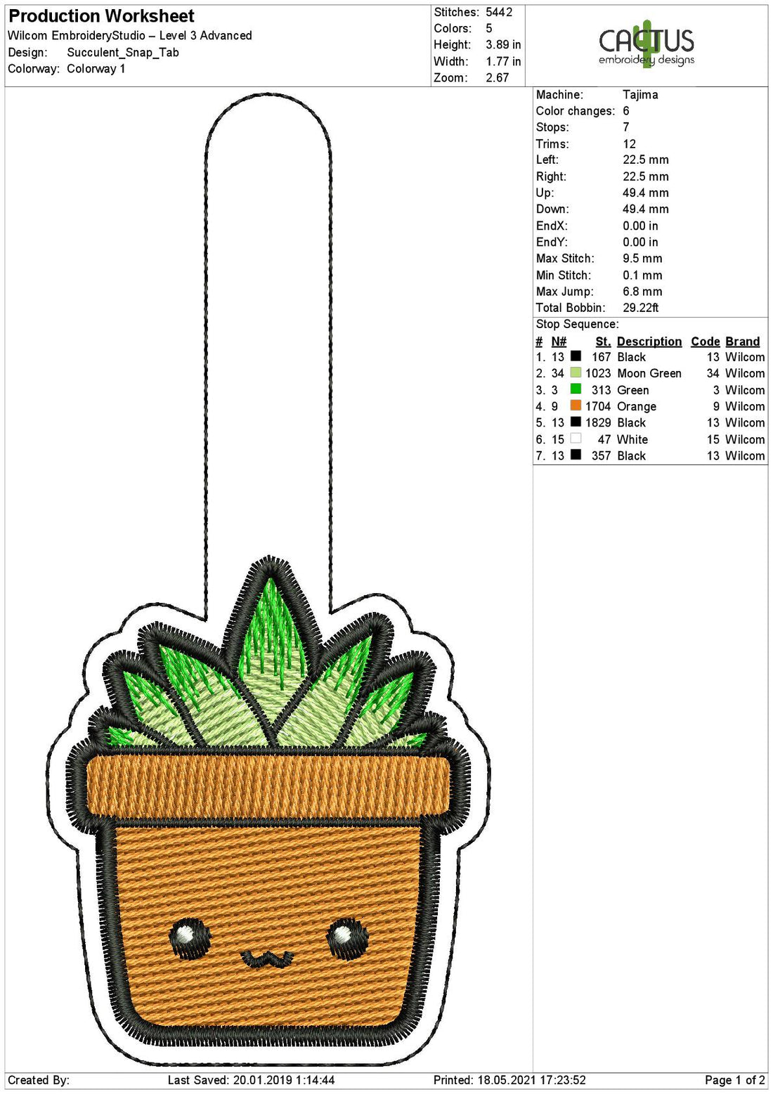 Succulent Snap Tab – Cactus Embroidery Designs