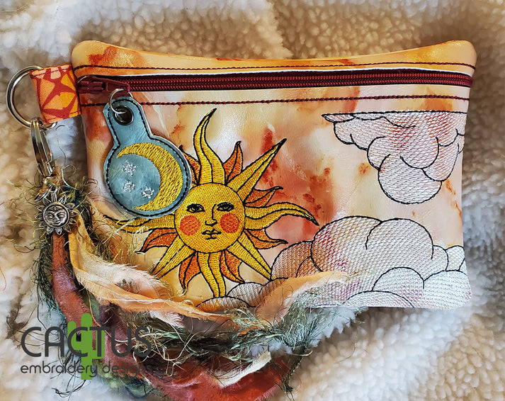 Sun Zipper Bag & Crescent Moon Zipper Pull – Cactus Embroidery Designs